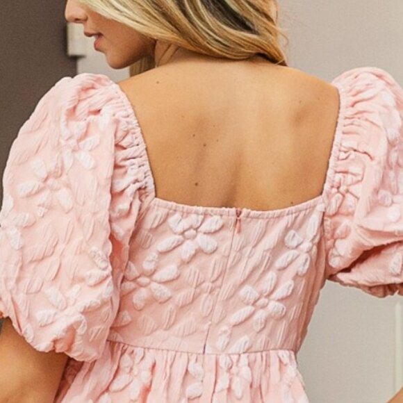 BiBi | Dresses | Bibi Flower Square Neck Puff Sleeve Dress | Poshmark